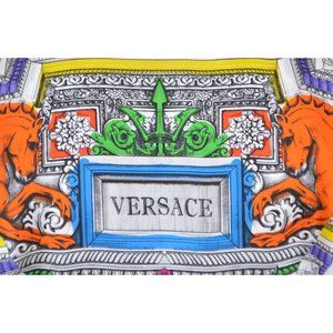 Versace | Dresses | Versace Printed Silk Greek Key Floral Button Dress ...